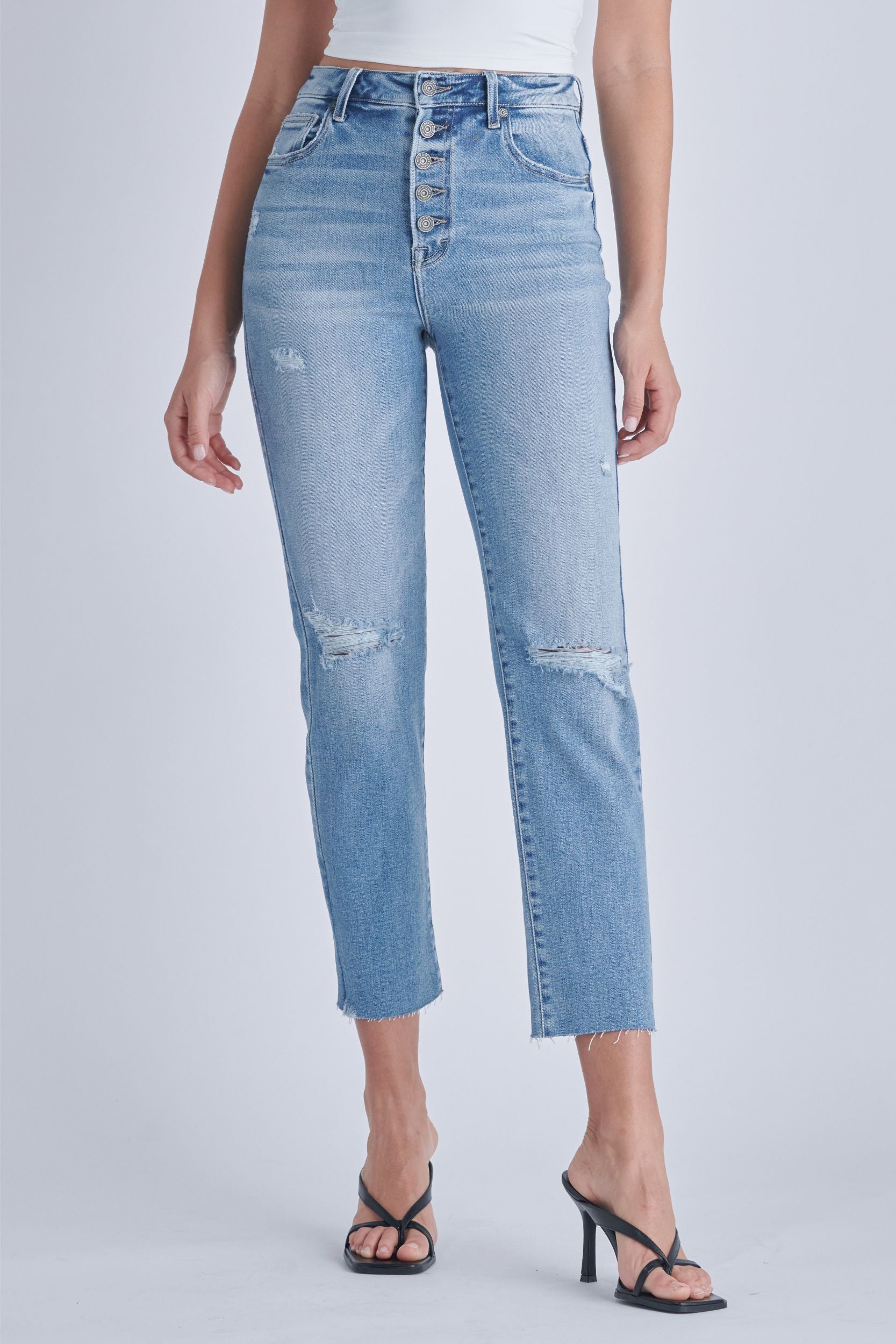 Hidden Jeans Medium Wash Button Fly Cropped Jeans | Purple Door ...