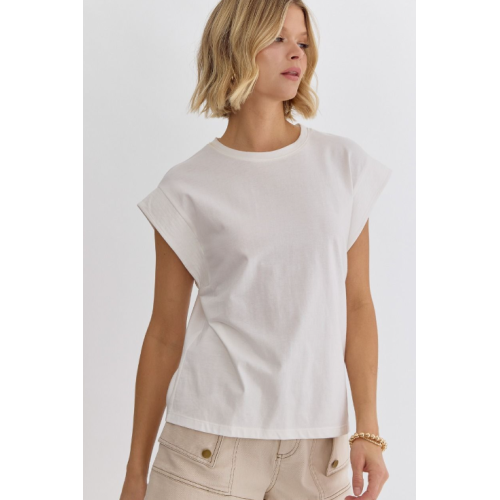 Off White Top With Short Capped Sleeves | Purple Door Boutique | Entro