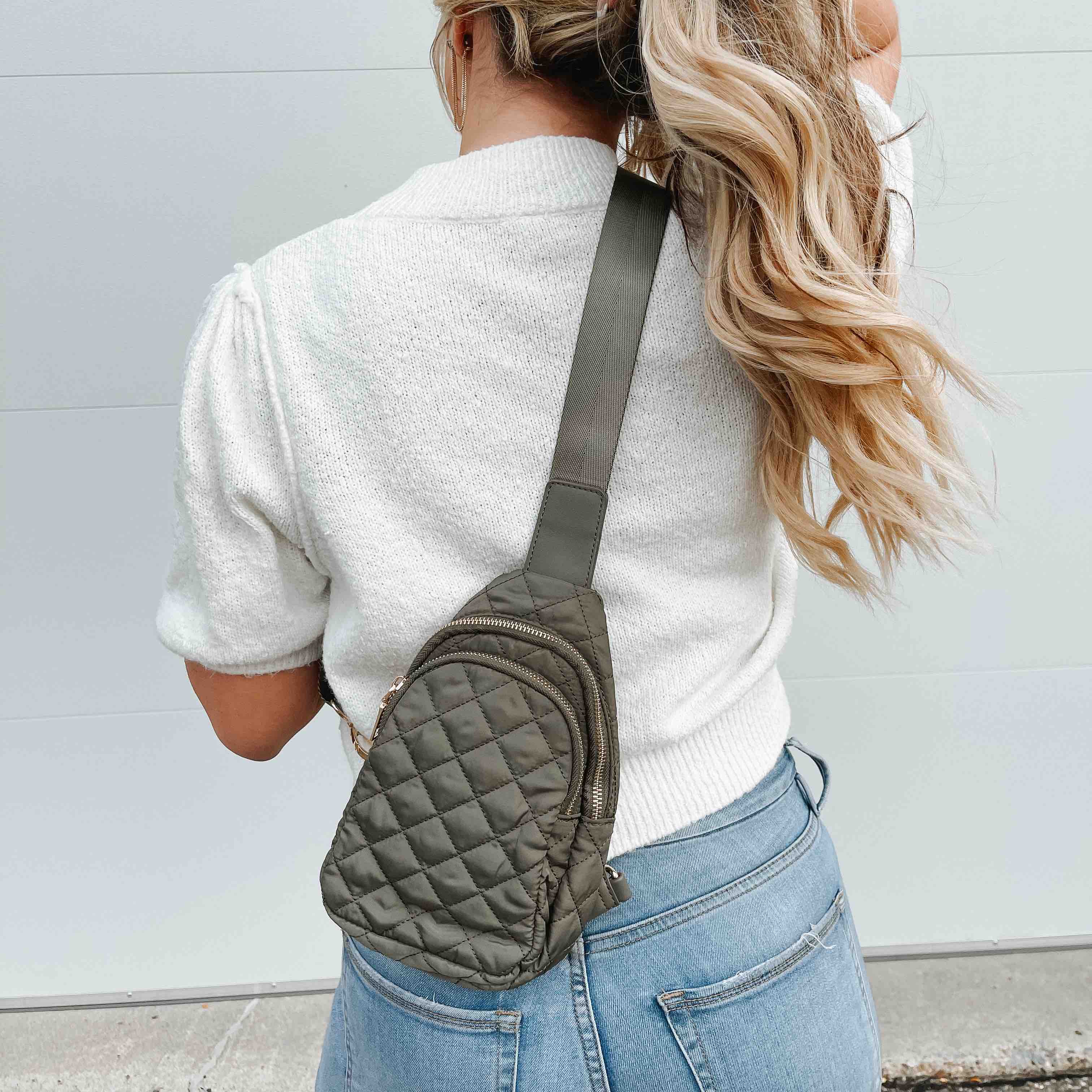 Pinelope Puffer Sling Bag Olive – Purple Door Boutique