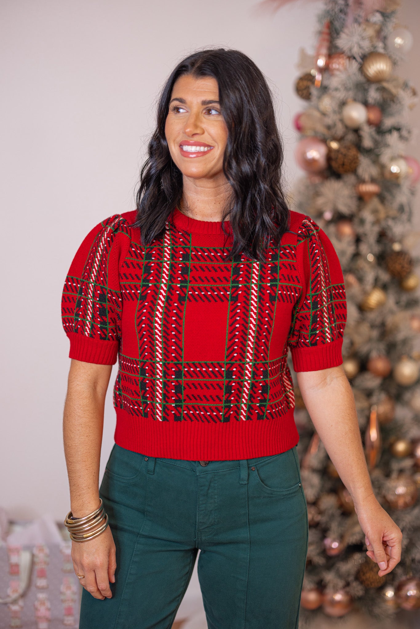 Christmas Checkered Plaid Red Sweater – Purple Door Boutique
