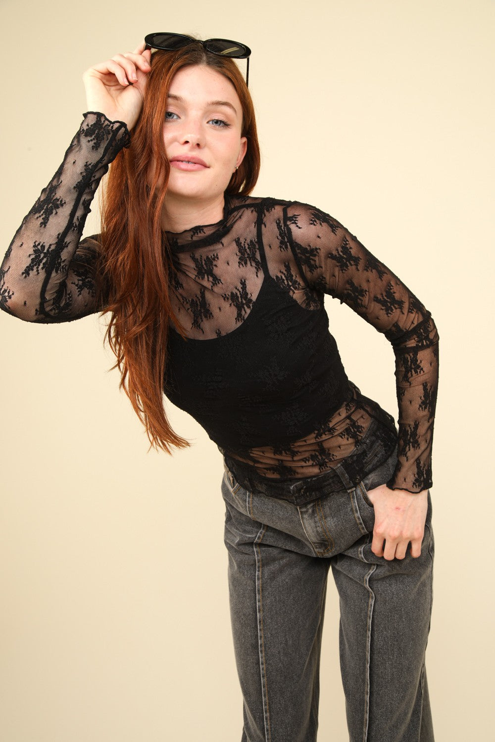 Sheer Mesh Lace Black Layering Top – Purple Door Boutique