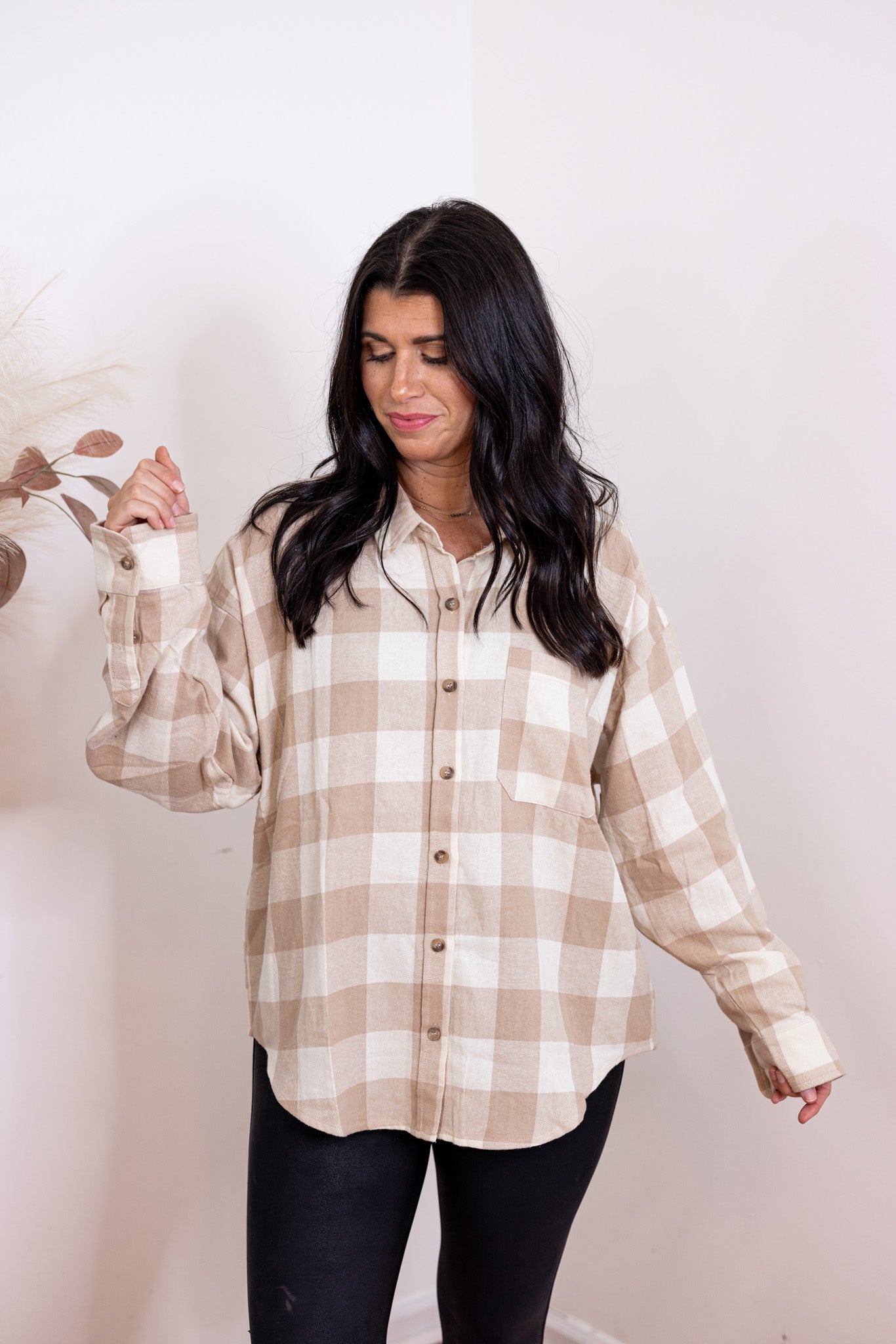 Taupe And Cream Plaid Flannel Top | Purple Door | Commerce GA – Purple ...